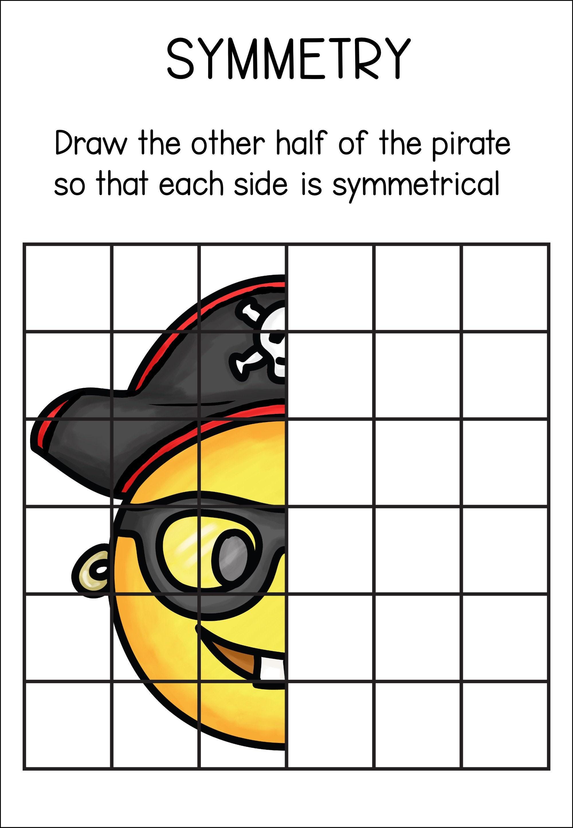 Pirate Symmetry Art and Math Worksheets, Pirate Drawing Geometry ...