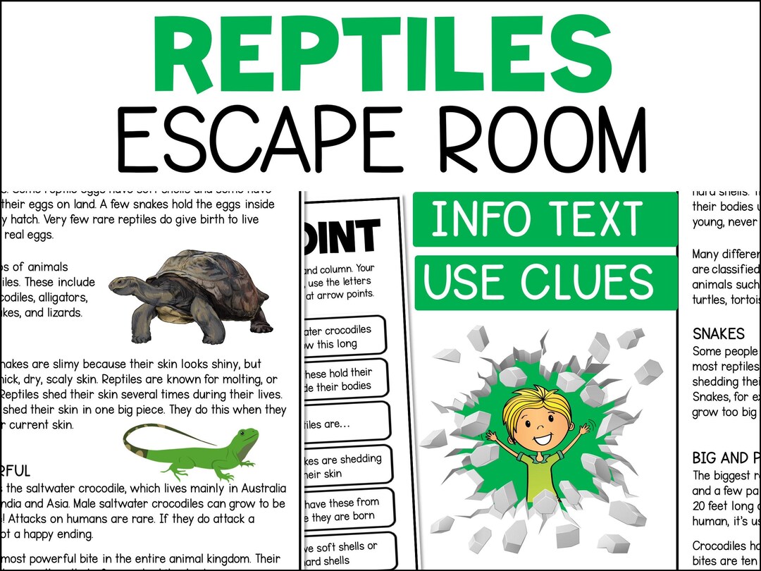 Printable Reptile Escape Room Game, Educational Kids Activity (instant ...