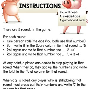 Addition Math Game of Chance and Probability, Greedy Pig Math Game, Fun ...