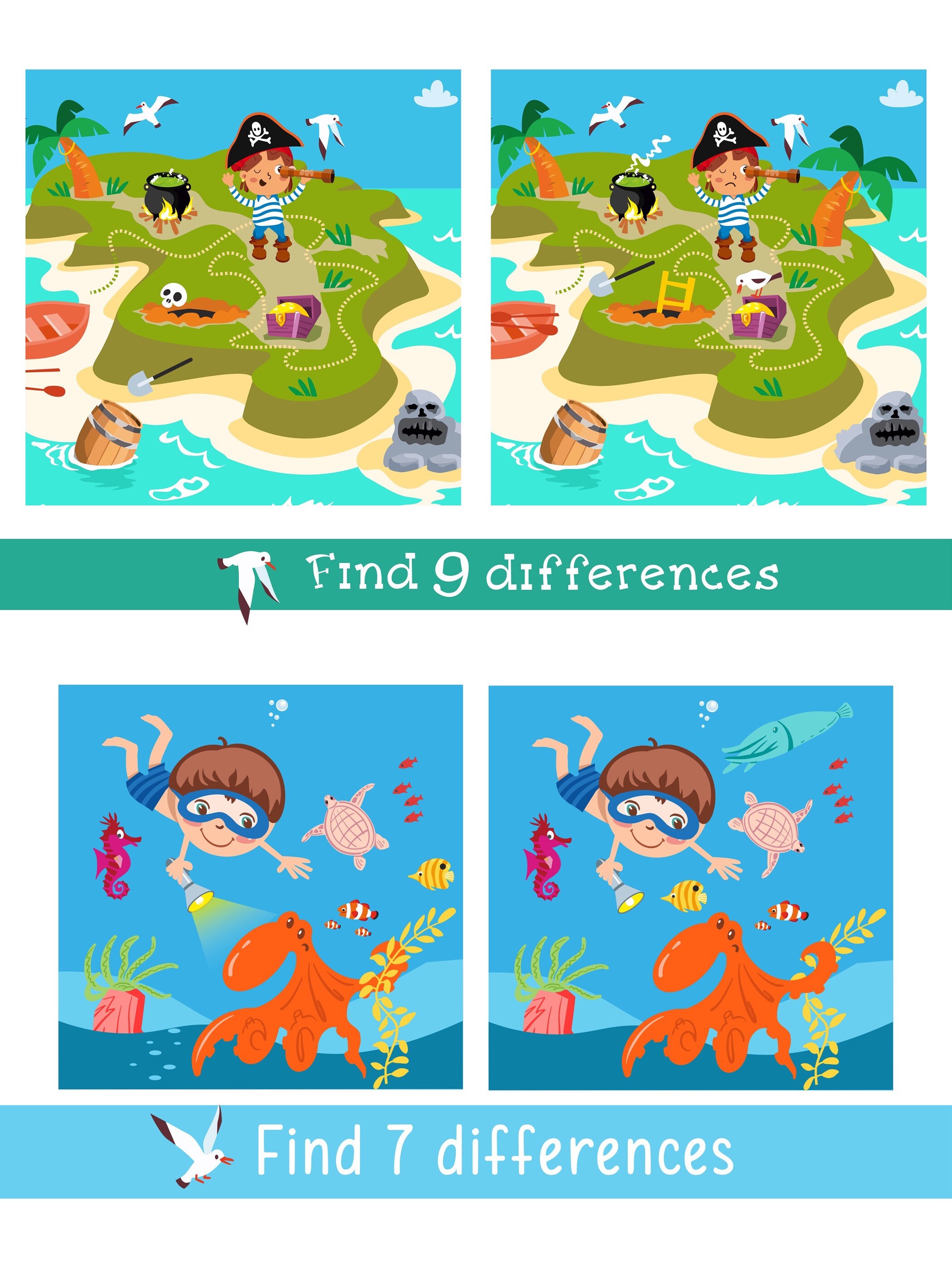 Spot the Difference Printable Activities, 30 Puzzles, Kids Challenge ...