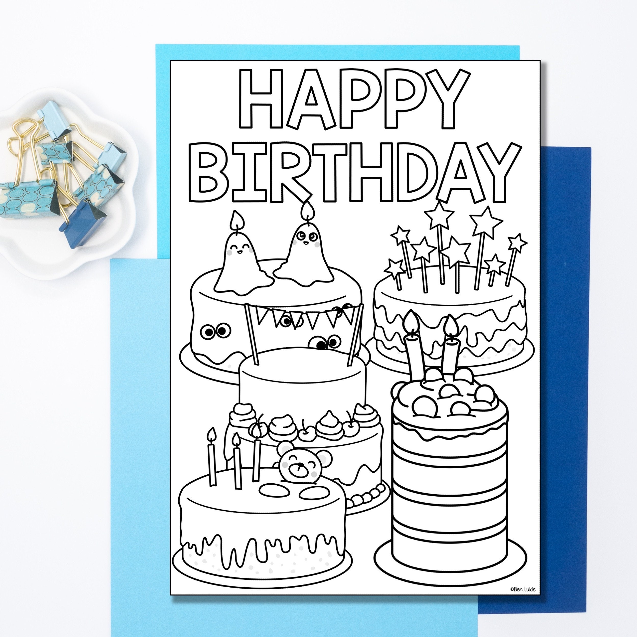 Kids Birthday Coloring Pages, Printable Party Activity, Digital ...