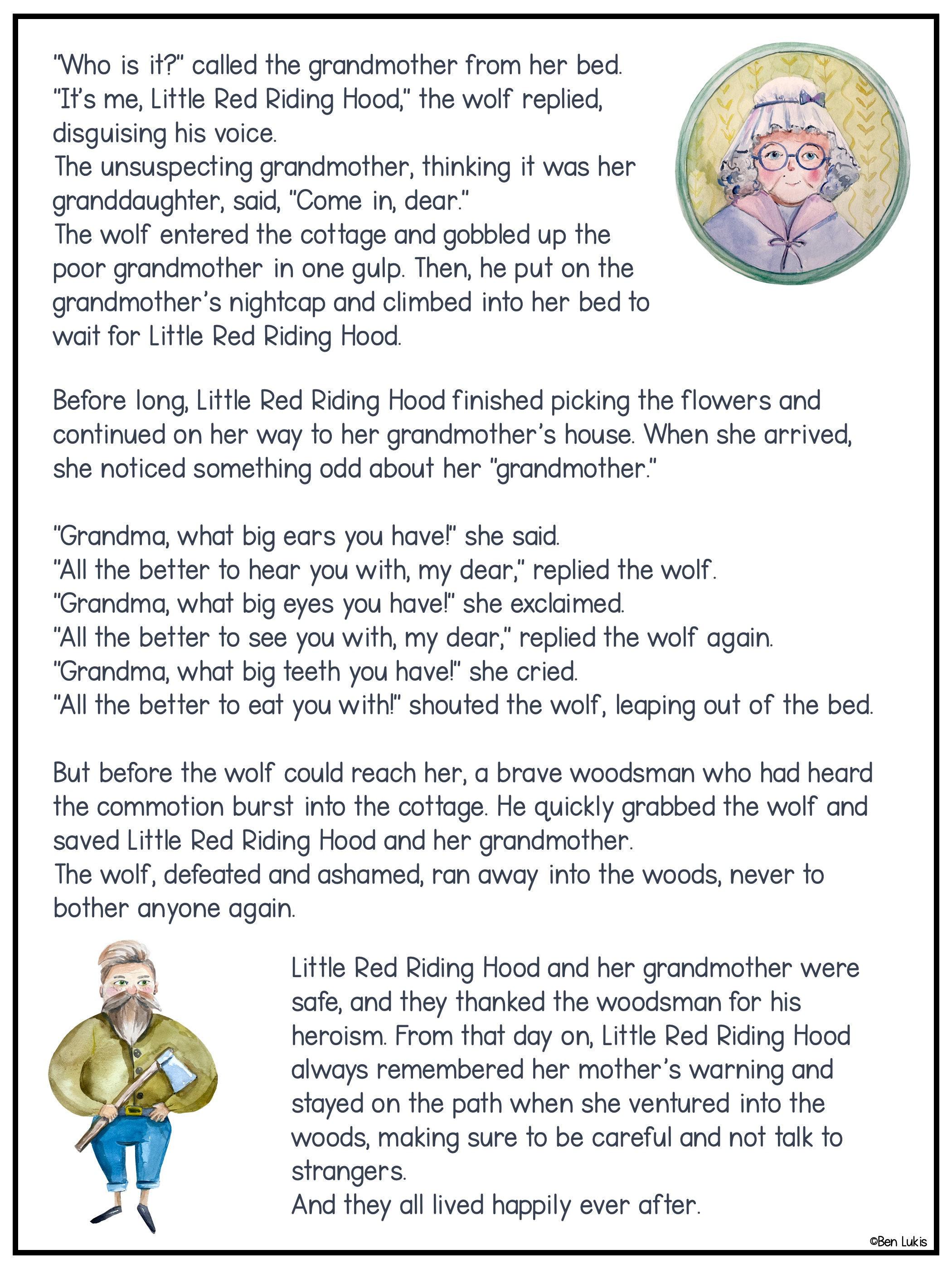 Little Red Riding Hood Reading Passages, Fairy Tale to Read ...