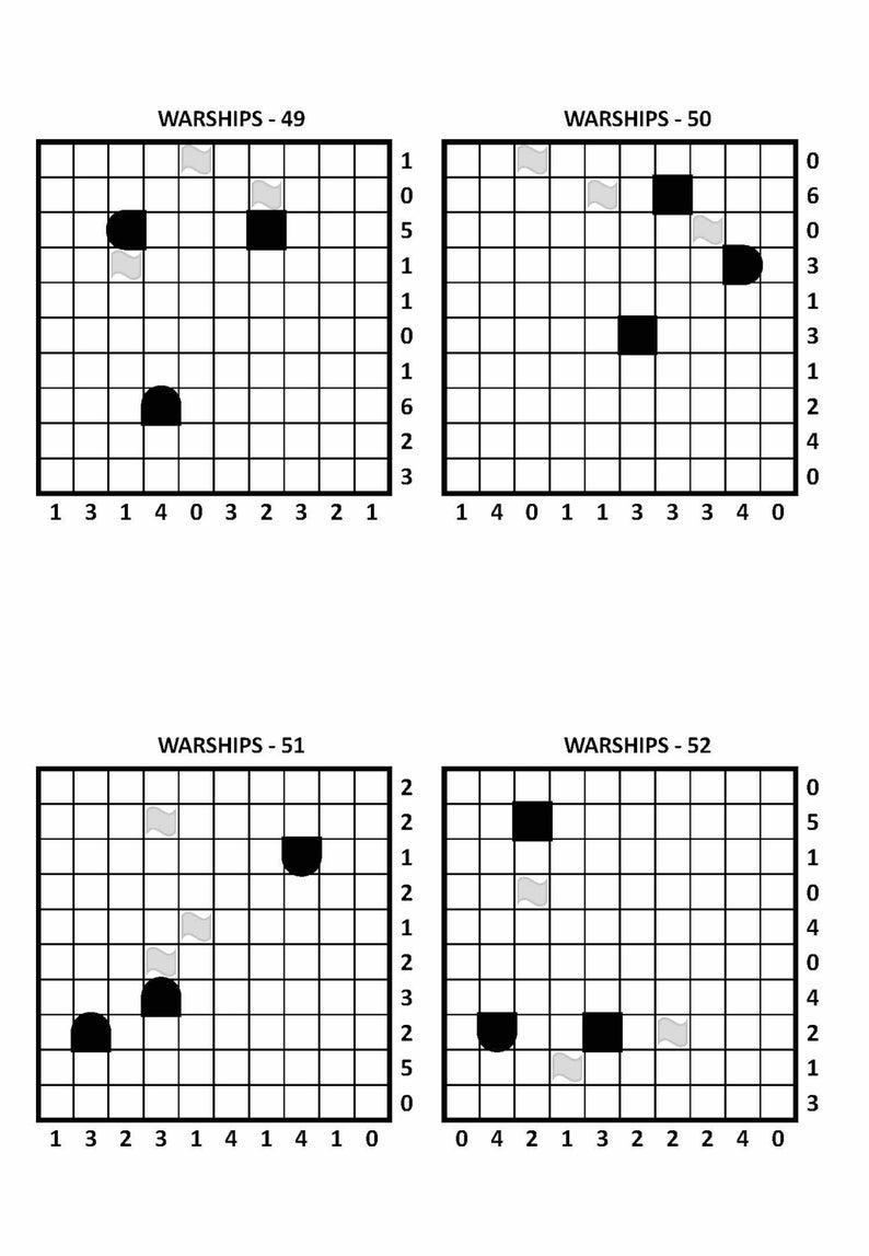 Printable Battleship Puzzles, 160 Logic Games, Printable Brain Teasers ...