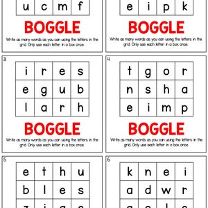 Boggle Cards for Spelling and Making Words, Printable PDF Boggle ...