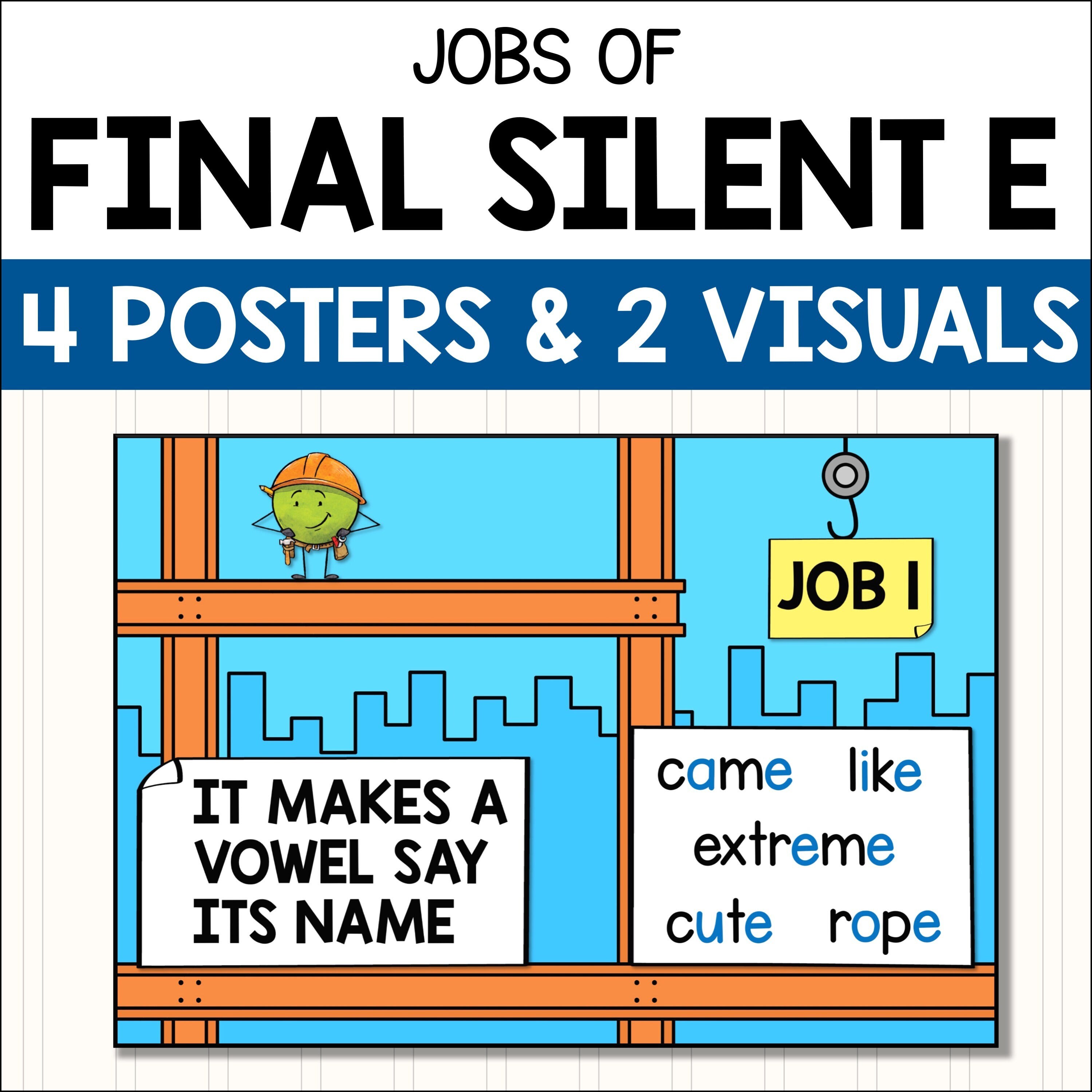 Jobs of Final Silent E Spelling Posters, Visuals and Bookmarks, Magic E ...