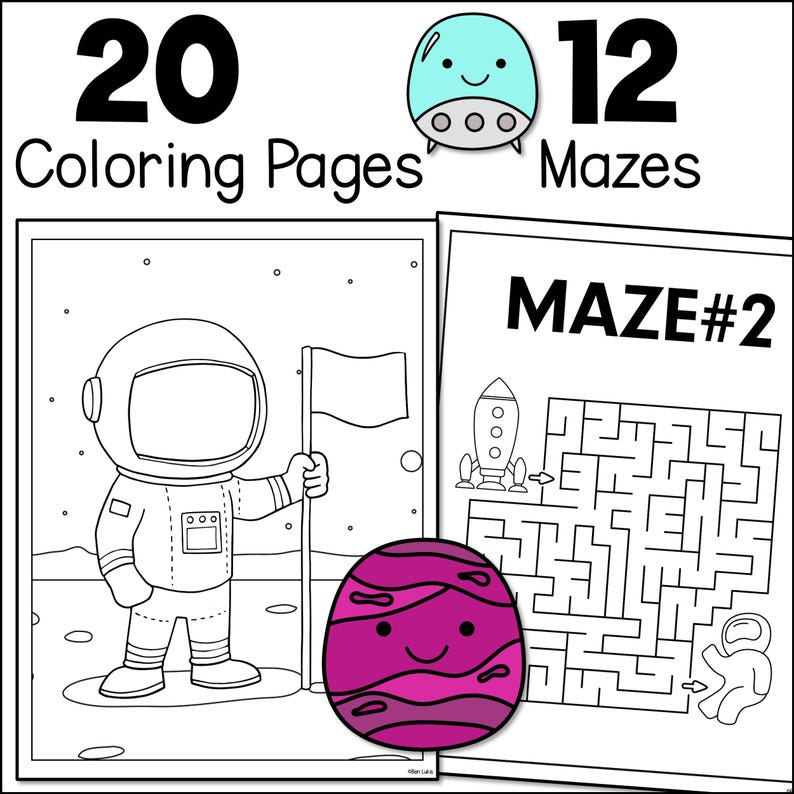 Space Activity Book for Kids, Mazes, Coloring Pages (PDF Download) - Etsy