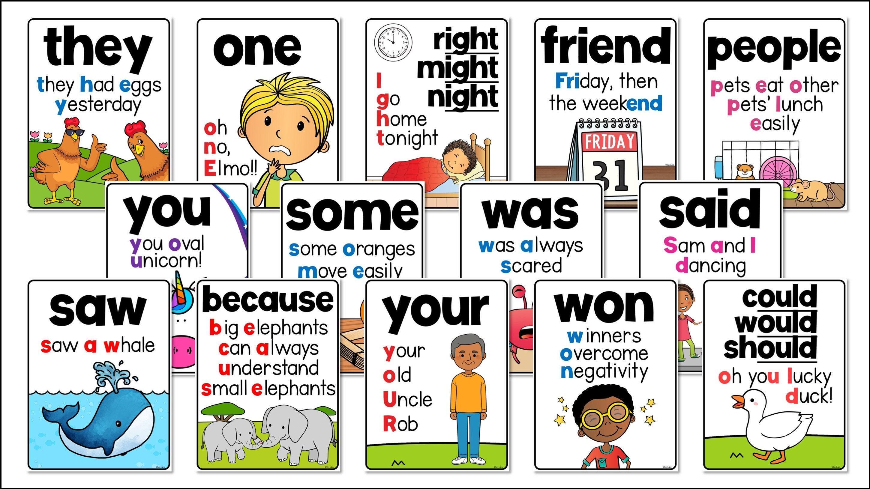 Sight Words Spelling Posters, Mnemonic Learning (printable PDF) - Etsy
