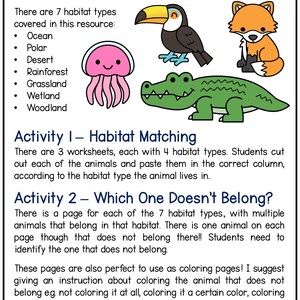 Animal Habitats Matching Activity and Odd One Out Worksheets, Animal ...