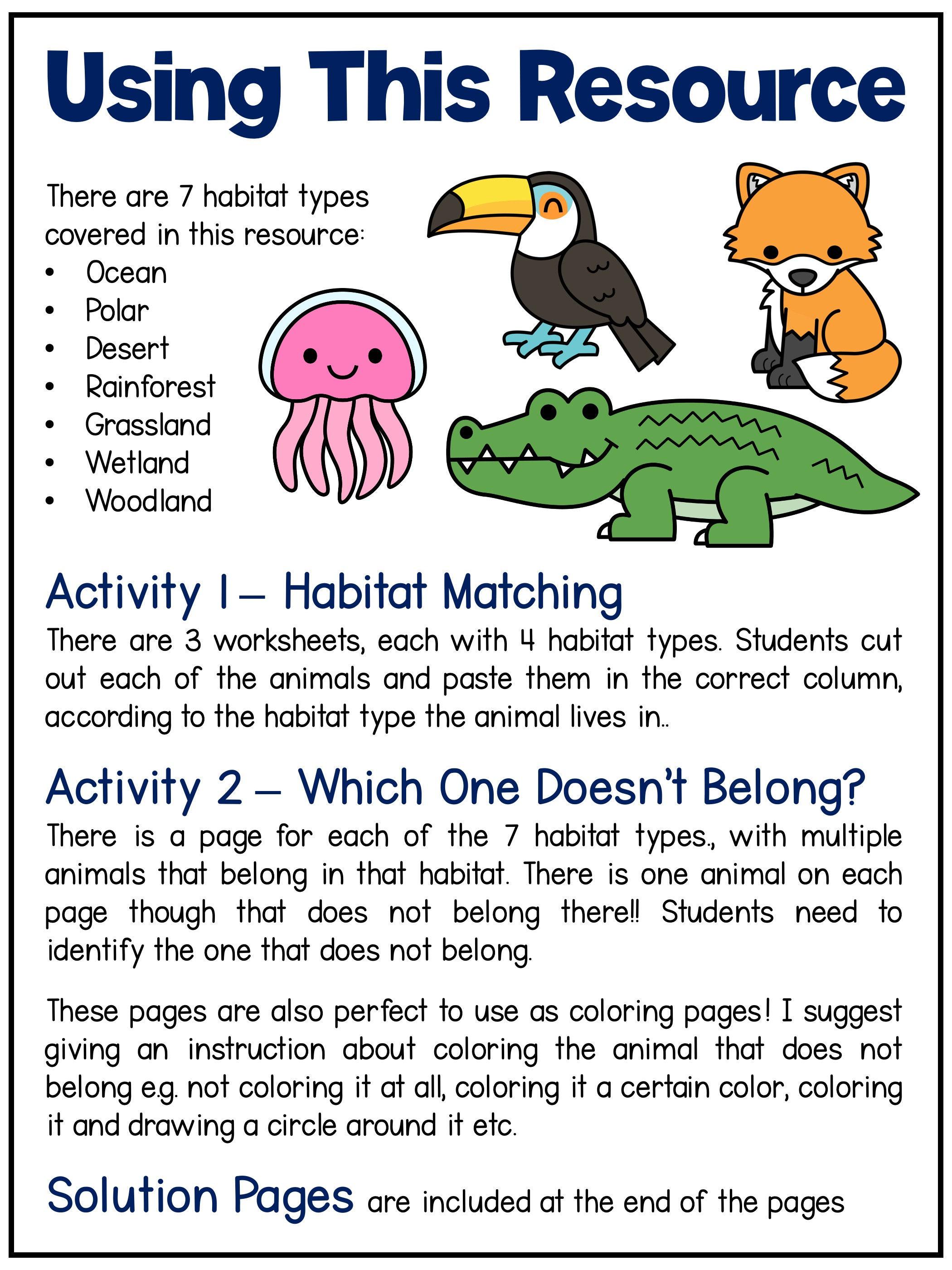 Animal Habitats Matching Activity, Homeschool Resource (printable PDF ...