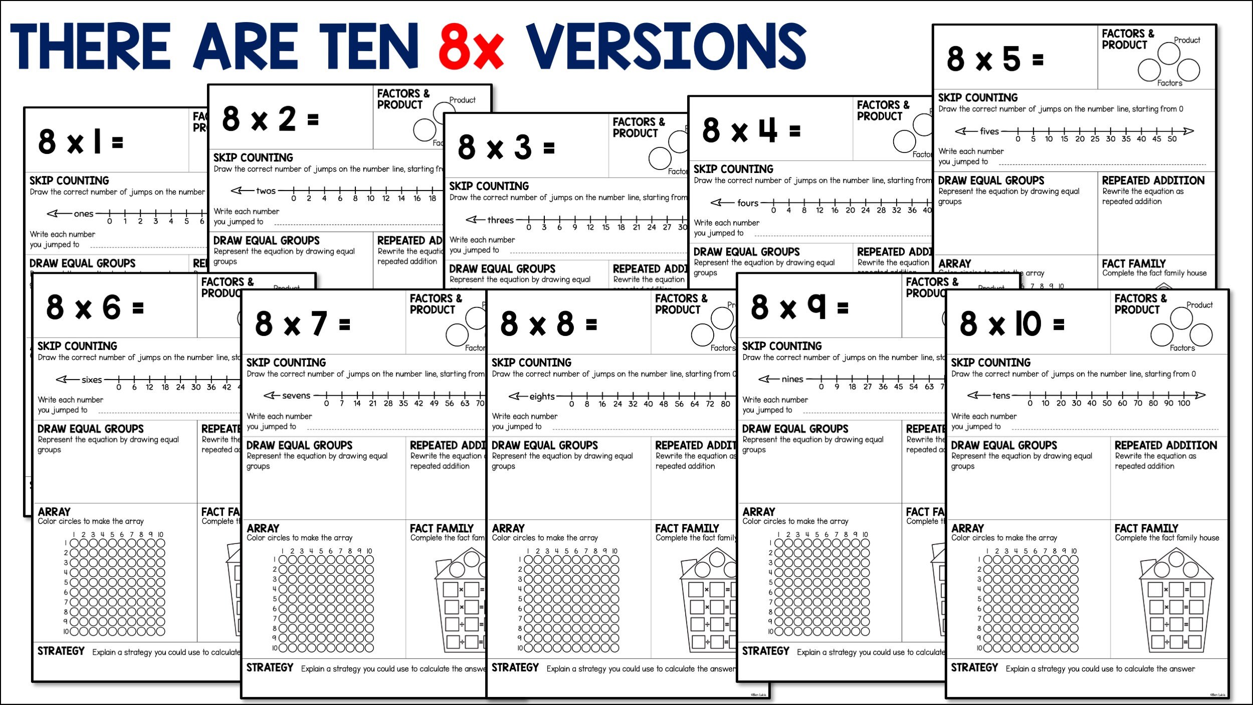 8 Times Table Multiplication Equation of the Day Practice Worksheets ...