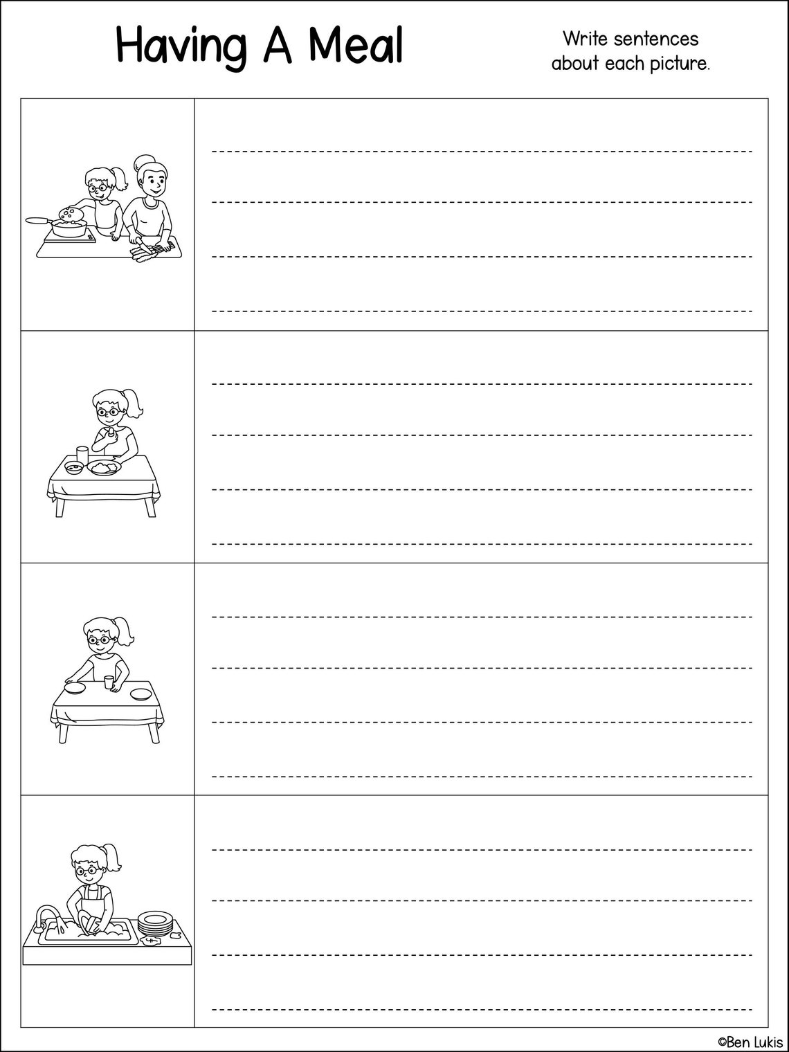 Sequencing Pictures and Sentence Writing Practice Worksheets, Printable ...