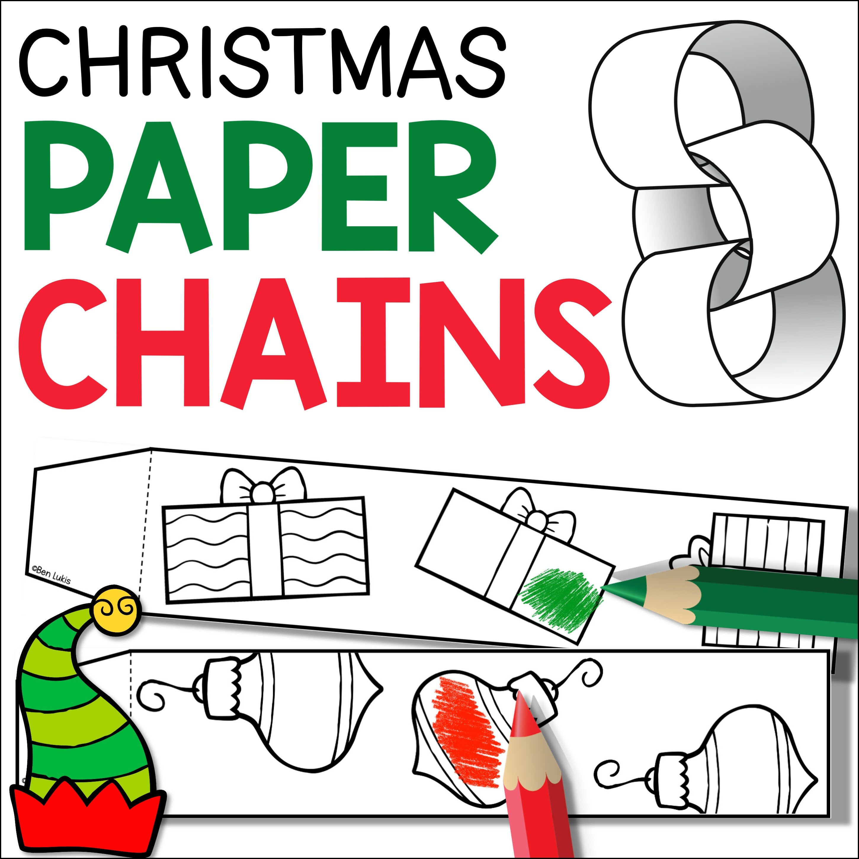 Christmas Paper Chain Craft, Christmas Coloring, Classroom Decor and ...