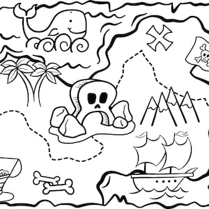 Pirate Treasure Maps Coloring Pages, Kids Printable Activity (digital ...