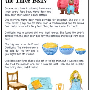 Goldilocks and the Three Bears Reading Passages, Fairy Tale to Read ...