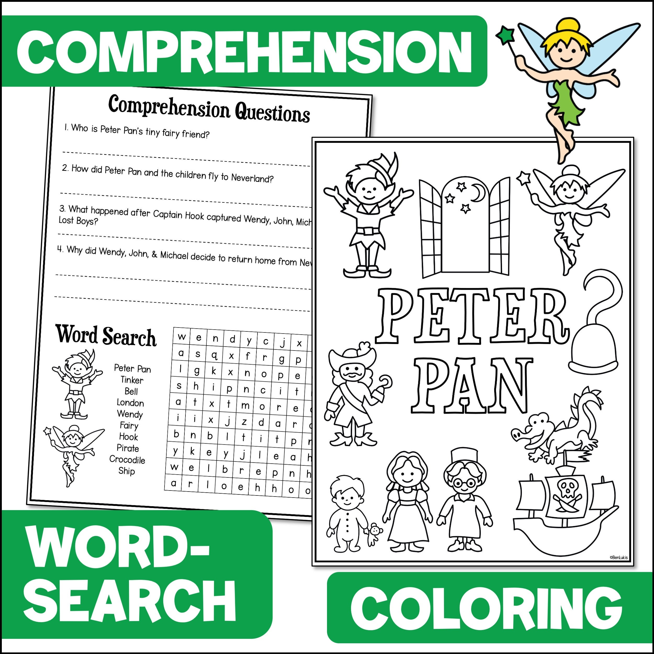 Peter Pan Reading Comprehension, Word Search, Coloring Pages, Fun ...