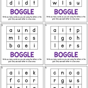 Boggle Cards for Spelling and Making Words, Printable PDF Boggle ...