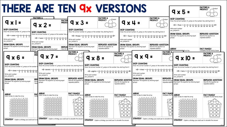 9 Times Table Multiplication Equation of the Day Practice Worksheets ...