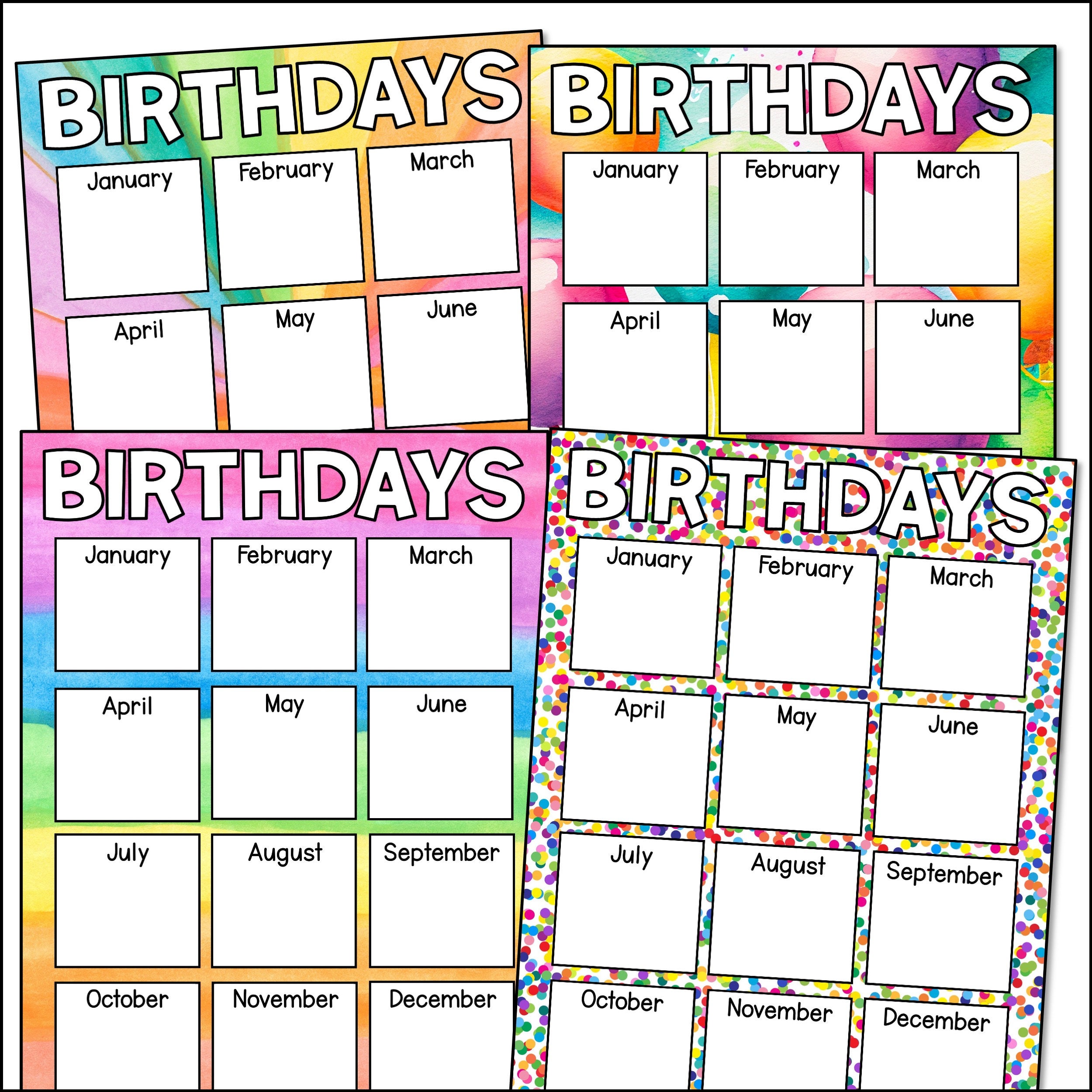 Birthday Chart Posters for Home or School, Birthday Tracker for Early ...