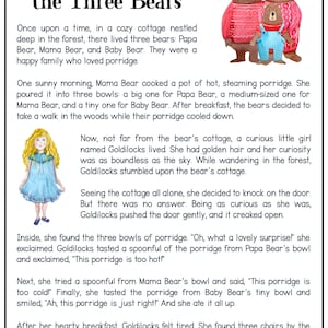 Goldilocks and the Three Bears Reading Passages, Fairy Tale to Read ...