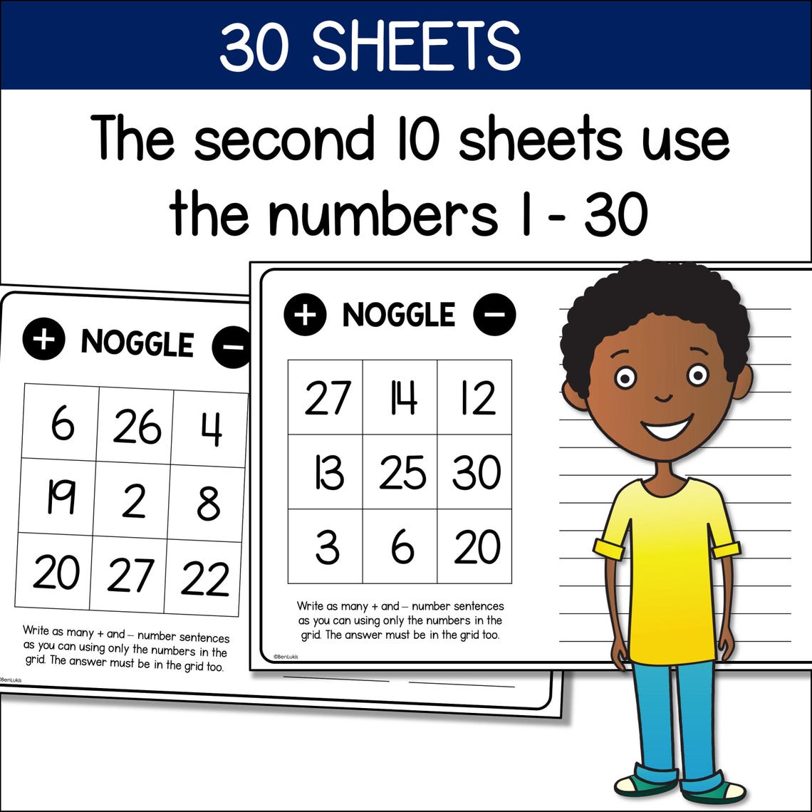 Addition and Subtraction Math Game, Noggle - Math Boggle, Printable ...