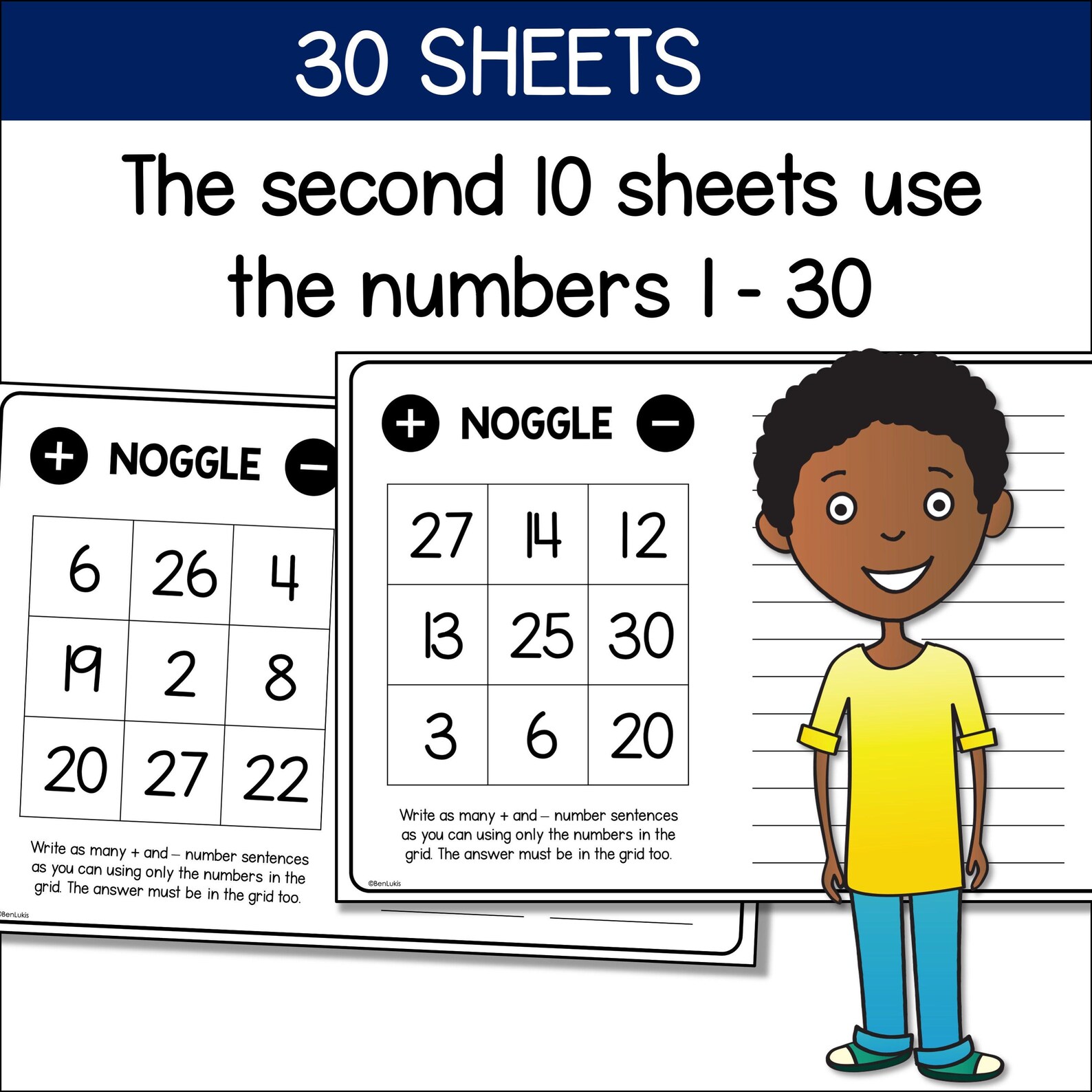 Addition and Subtraction Math Game, Noggle - Math Boggle, Printable ...