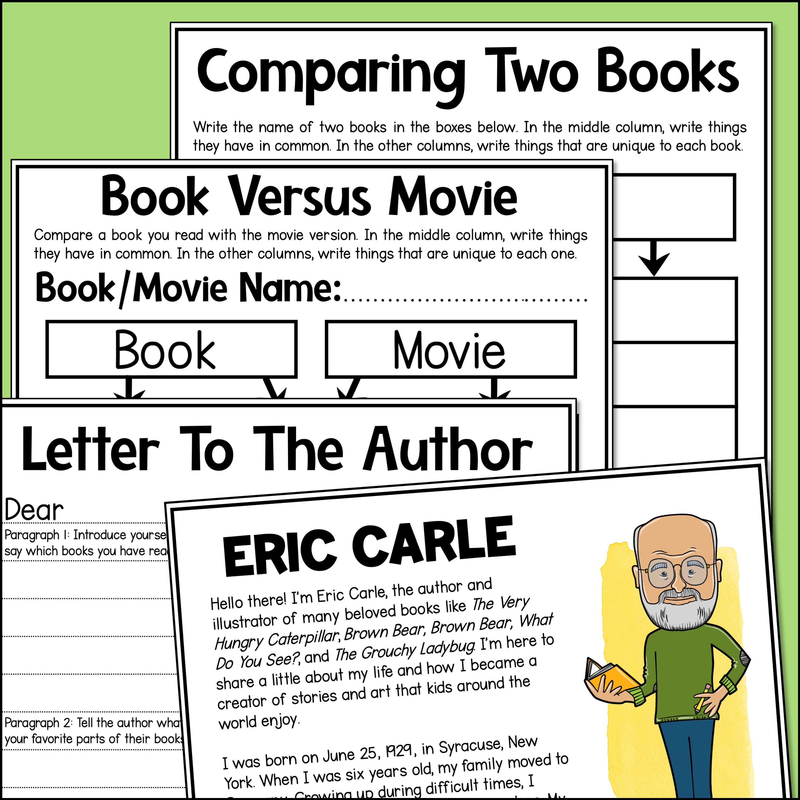 Eric Carle Author Study Worksheets, PDF Printable Homeschool Learning ...
