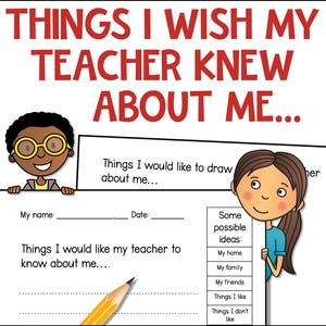 Things I Wish My Teacher Knew About Me, Back to School Writing Activity ...