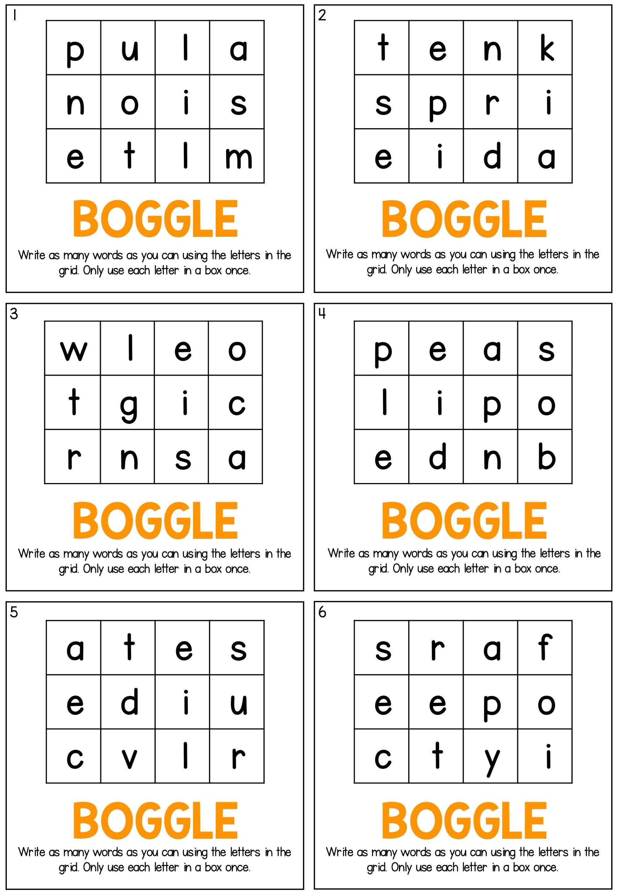 Boggle Cards for Spelling and Making Words, Printable PDF Boggle ...