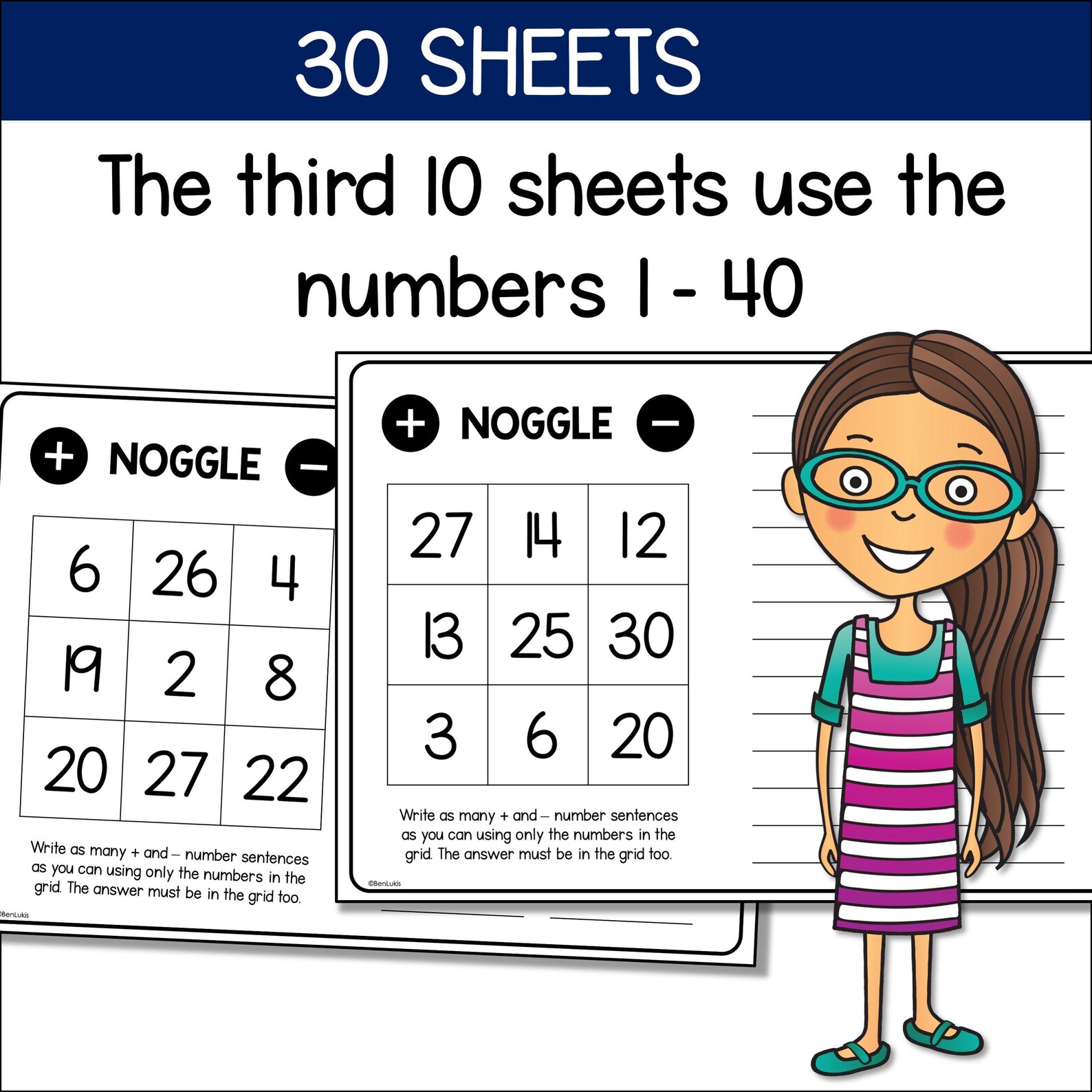 Addition and Subtraction Math Game, Noggle - Math Boggle, Printable ...