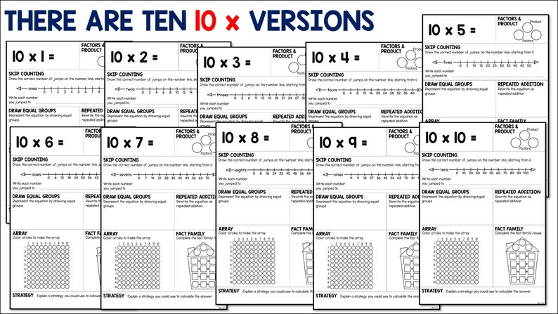 10 Times Table Multiplication Equation of the Day Practice Worksheets ...