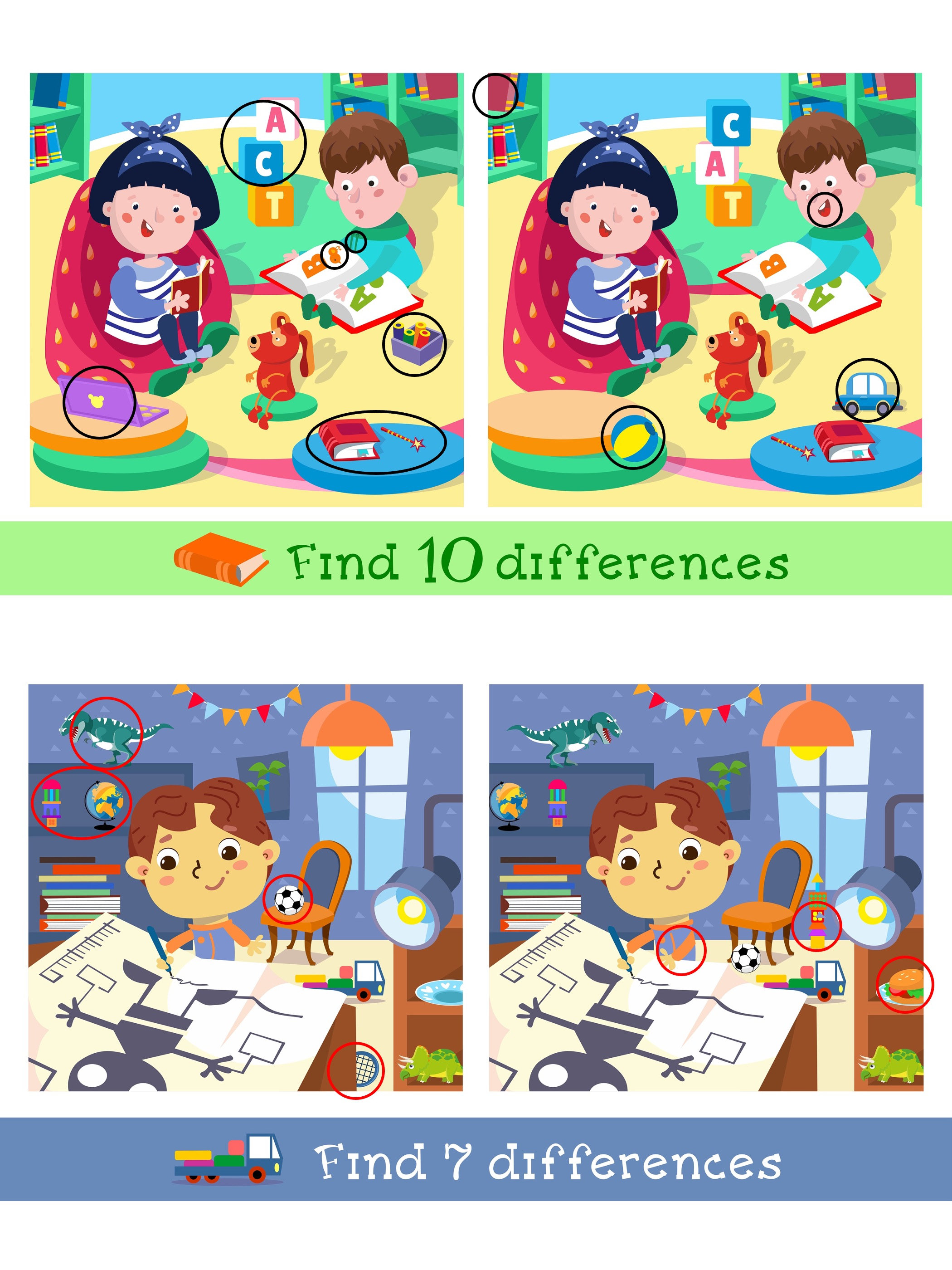 Spot the Difference Printable Activities, 30 Puzzles, Kids Challenge ...
