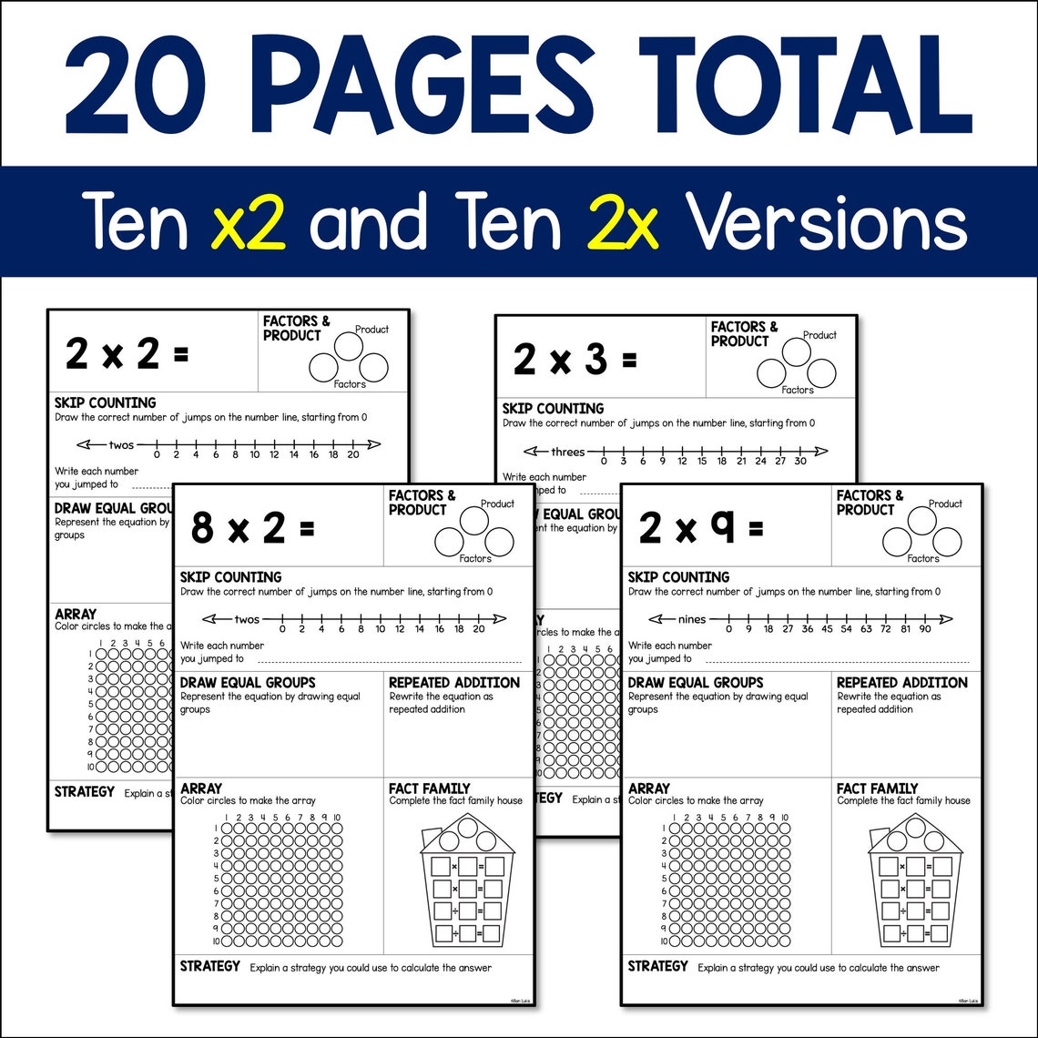 2 Times Table Multiplication Equation of the Day Practice Worksheets ...