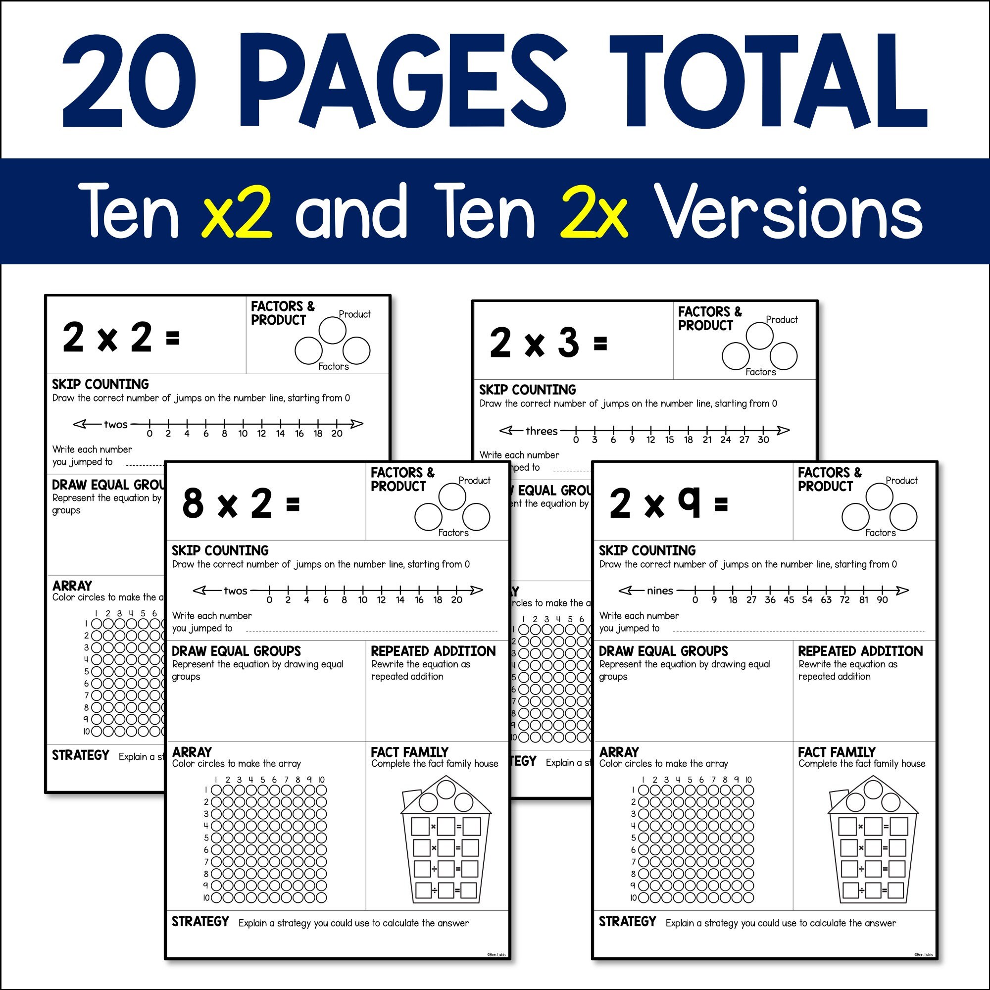 2 Times Table Multiplication Equation of the Day Practice Worksheets ...