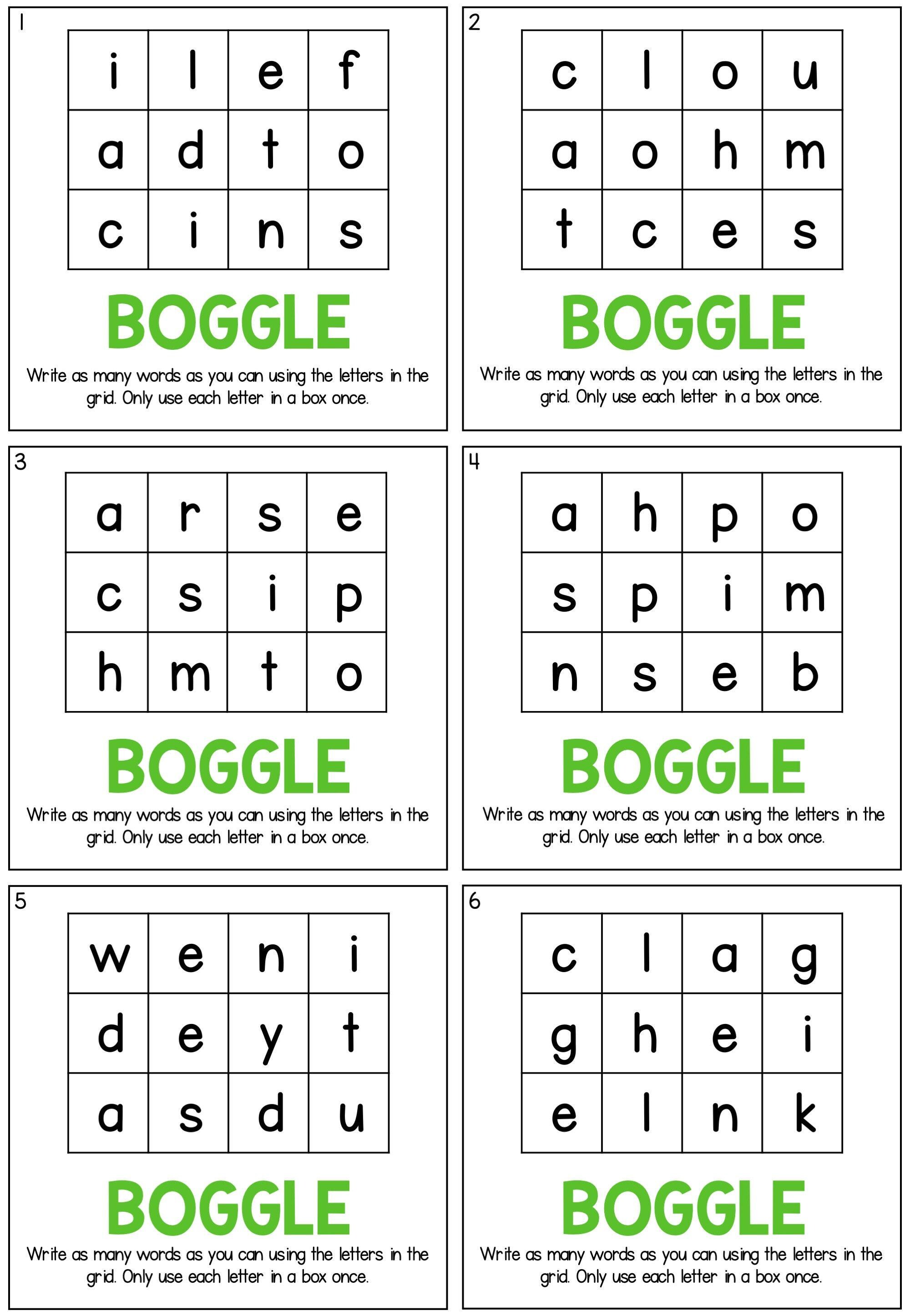Boggle Cards for Spelling and Making Words, Printable PDF Boggle ...