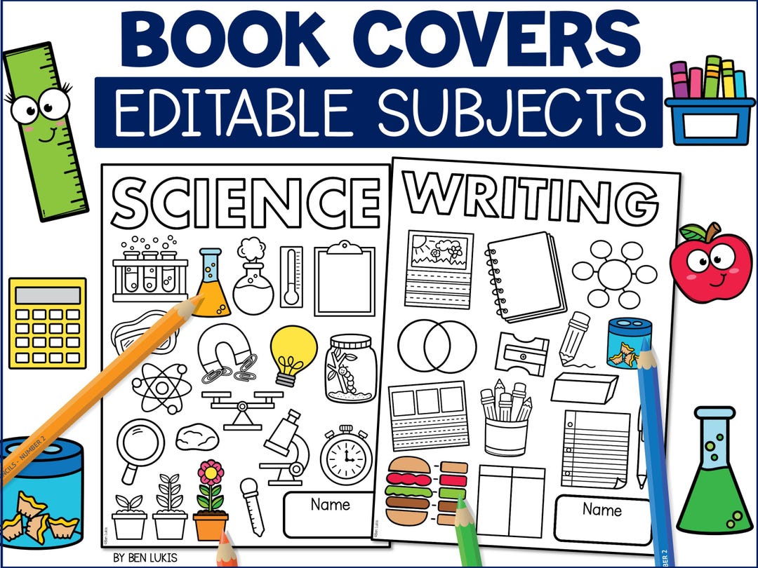 Editable Book Covers for Journals & Notebooks, Printable School Subject ...