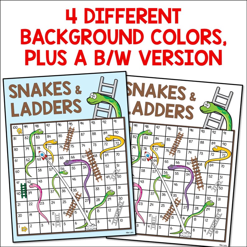 Printable Snakes and Ladders Game, Family Board Game Night, Kids ...