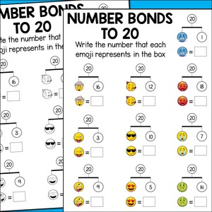 Number Bonds to 10 & 20 Worksheets, Math Facts and Early Algebra ...
