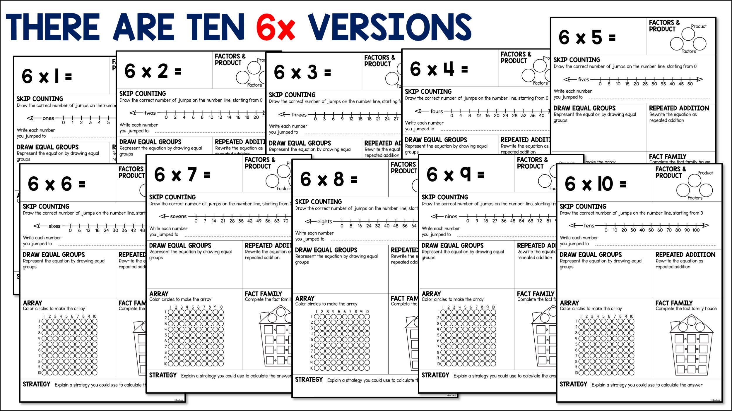 6 Times Table Multiplication Equation of the Day Practice Worksheets ...