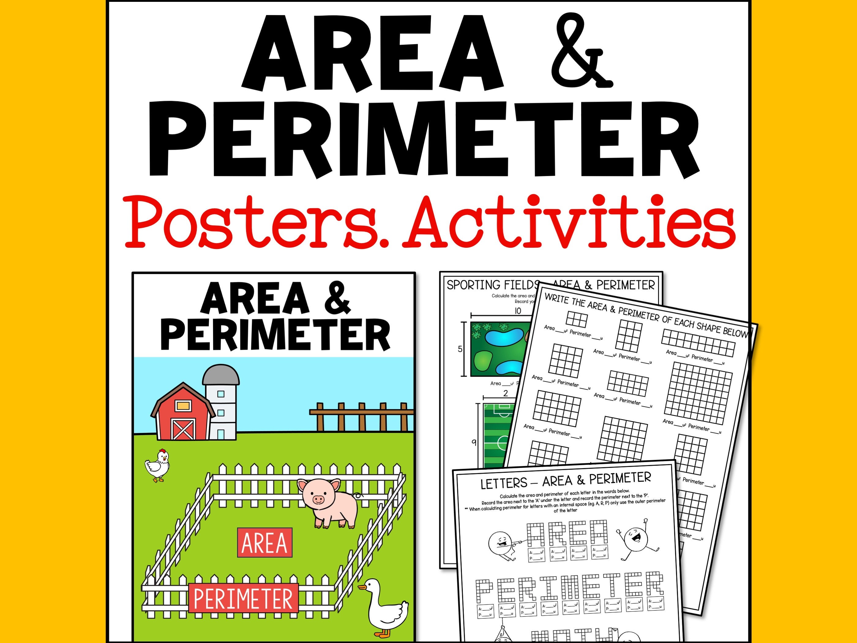 Area and Perimeter Posters and Worksheets, Geometry Classroom Decor ...