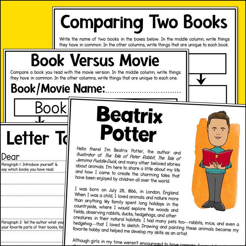 Beatrix Potter Author Study Worksheets, PDF Printable Homeschool ...