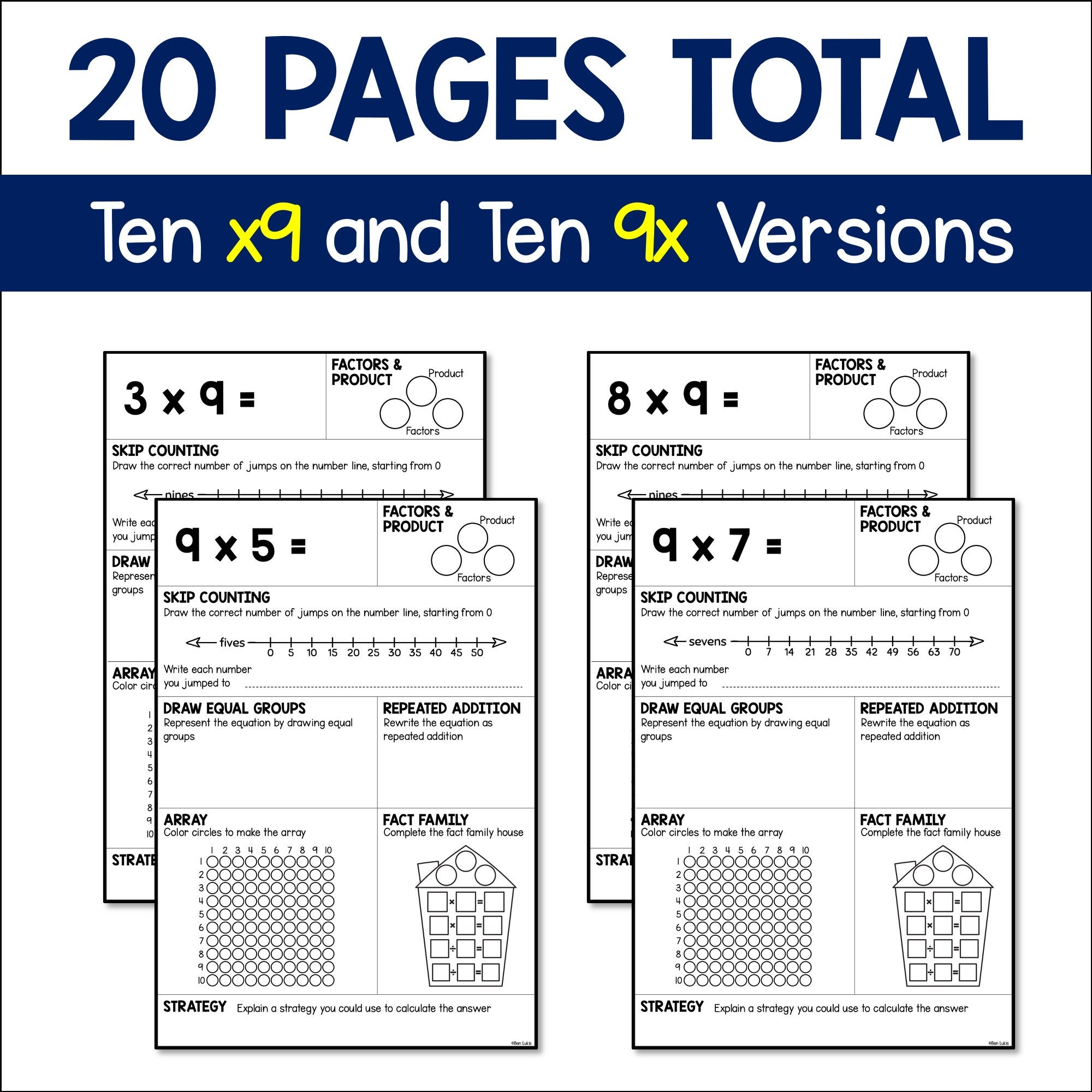 9 Times Table Multiplication Equation of the Day Practice Worksheets ...