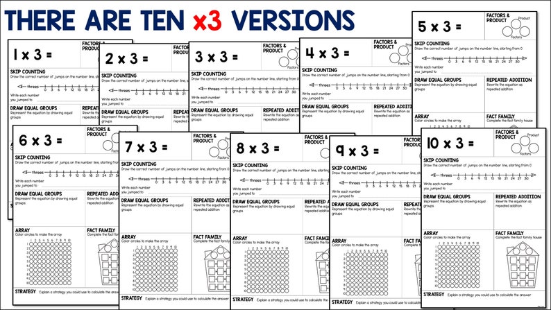 3 Times Table Multiplication Equation of the Day Practice Worksheets ...