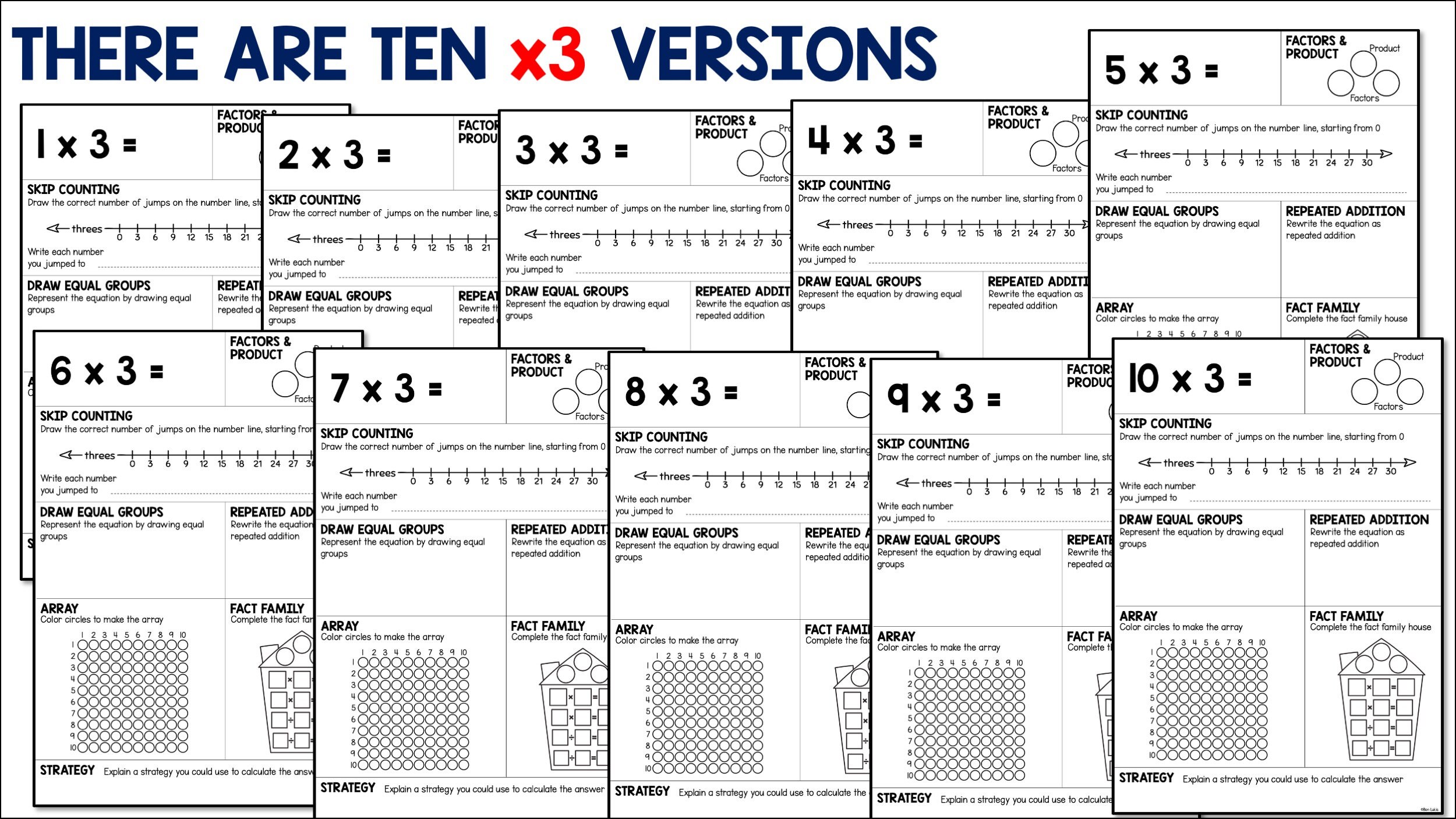3 Times Table Multiplication Equation of the Day Practice Worksheets ...