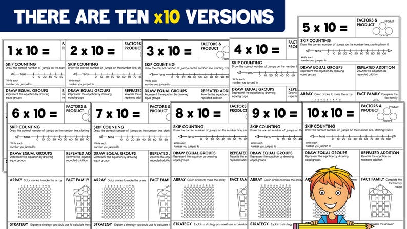10 Times Table Multiplication Equation of the Day Practice Worksheets ...