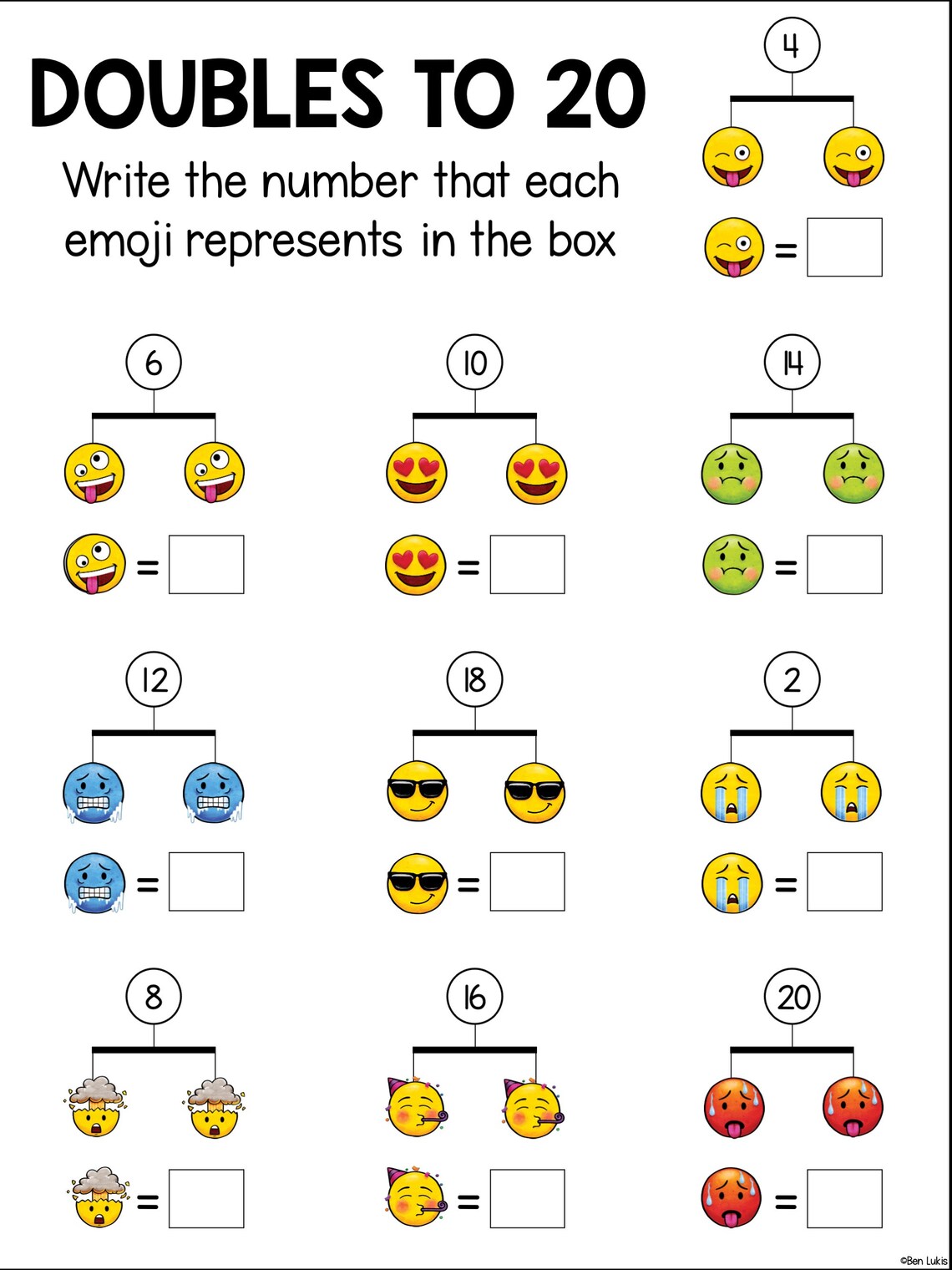 Math Doubles Facts to 20 and 100 Worksheets, Early Algebra Addition ...