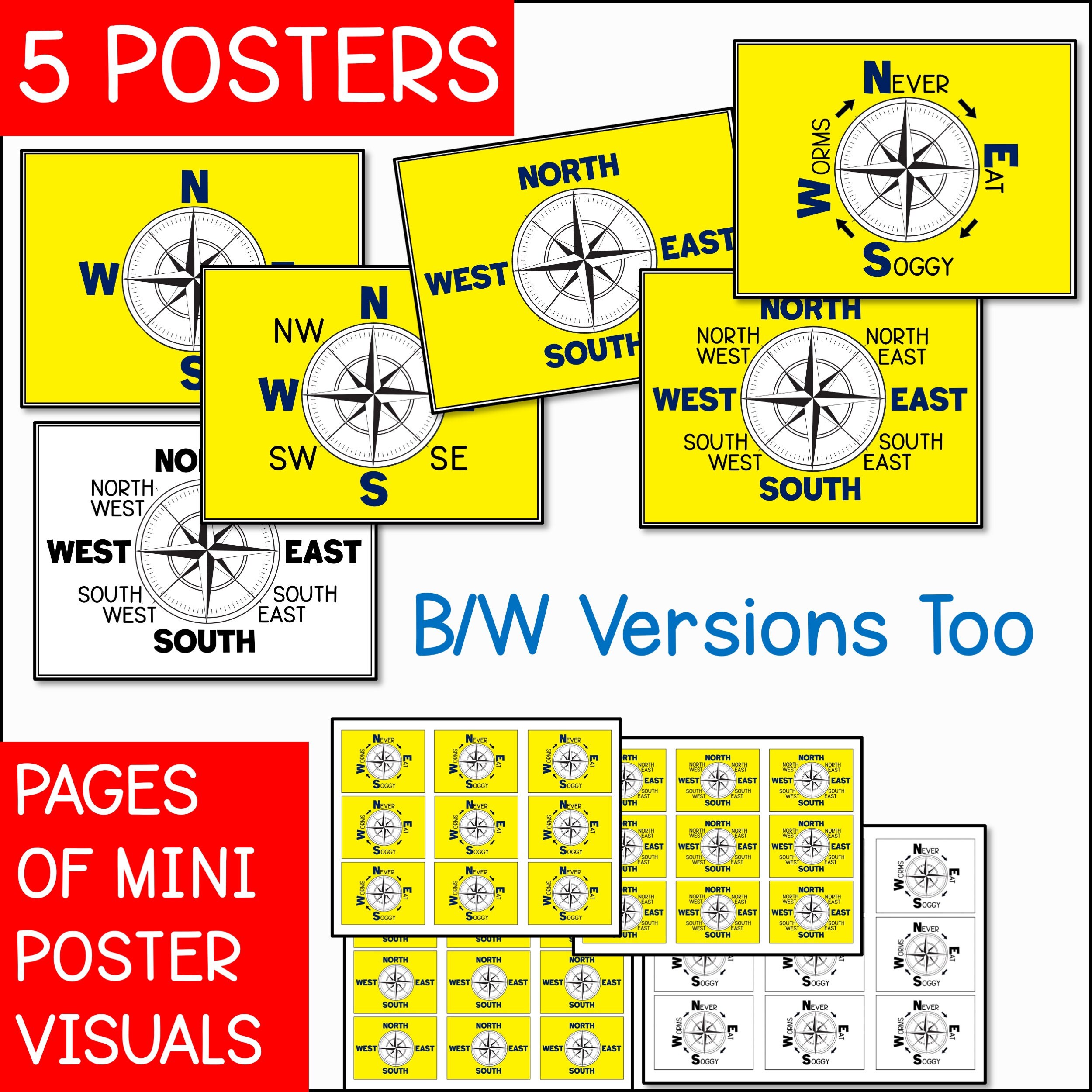 Compass Rose Educational Posters, Math Task Cards and Activities ...