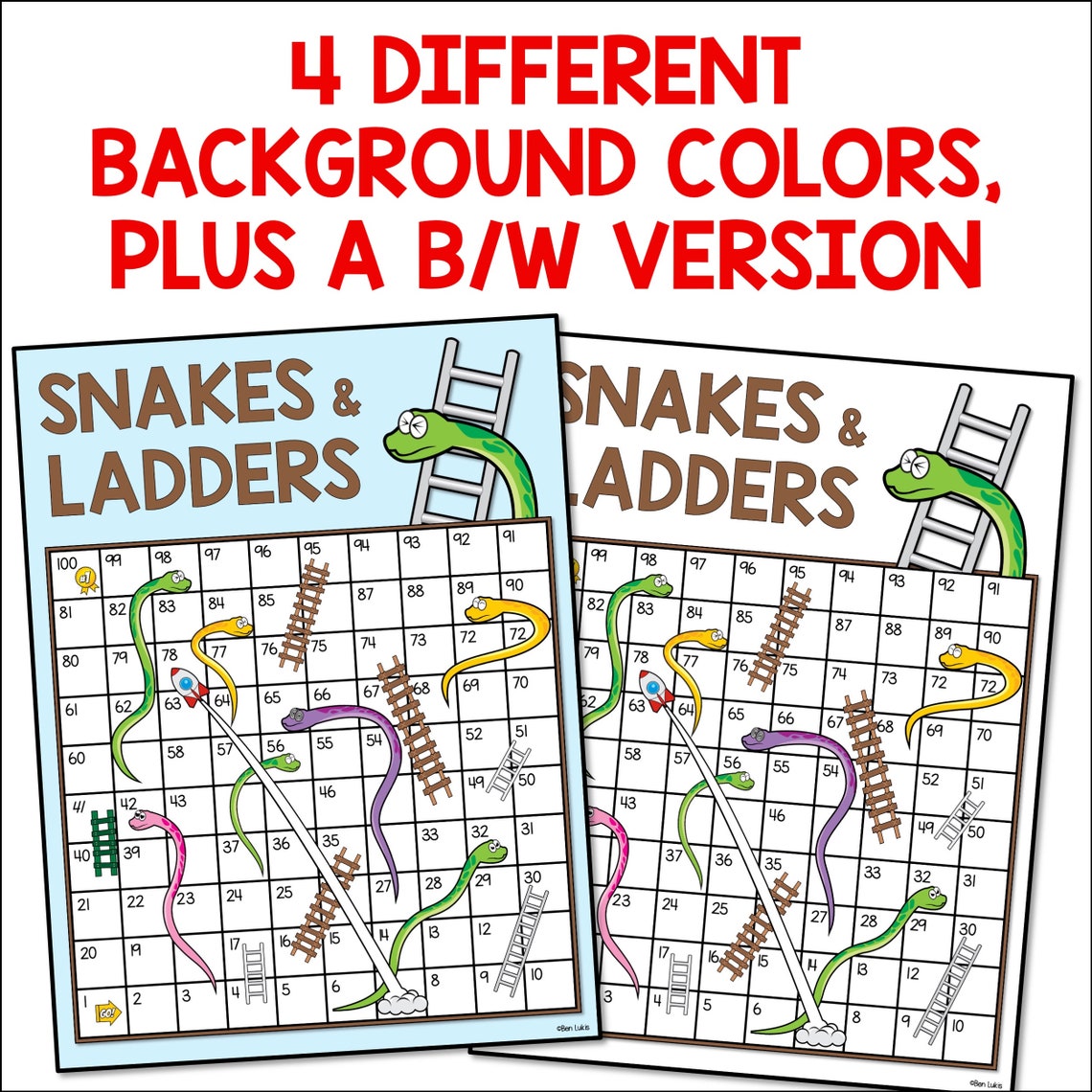 Printable Snakes and Ladders Game, Family Board Game Night, Kids ...