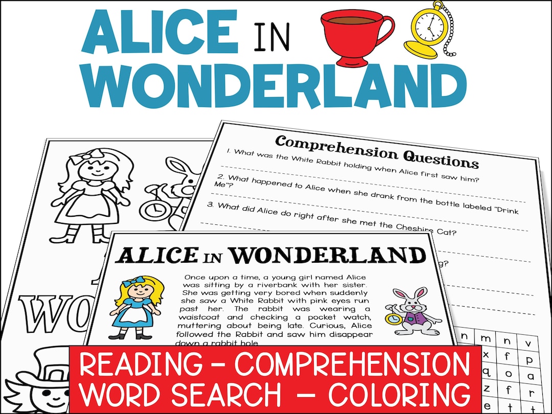 Alice in Wonderland Reading Activities Pack, Comprehension Questions ...