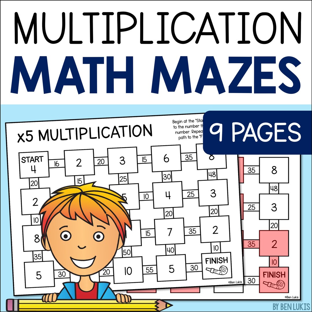 Multiplication Fact Mazes, Times Tables Math Activities for Kids ...