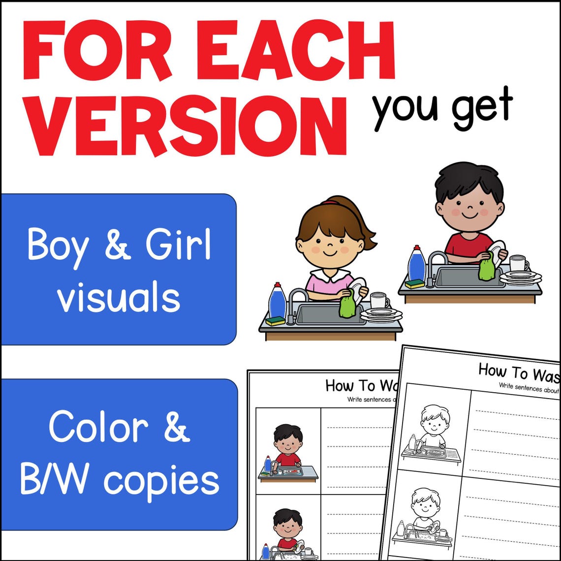 How to Wash Dishes Sequencing Writing Practice, Homeschool Activity ...